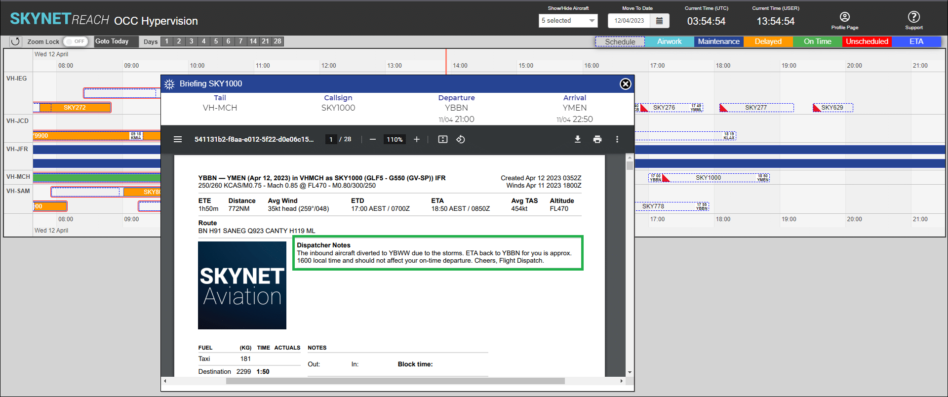 Operational Use Case 2 – Unplanned Diversion - SkyNet Aviation